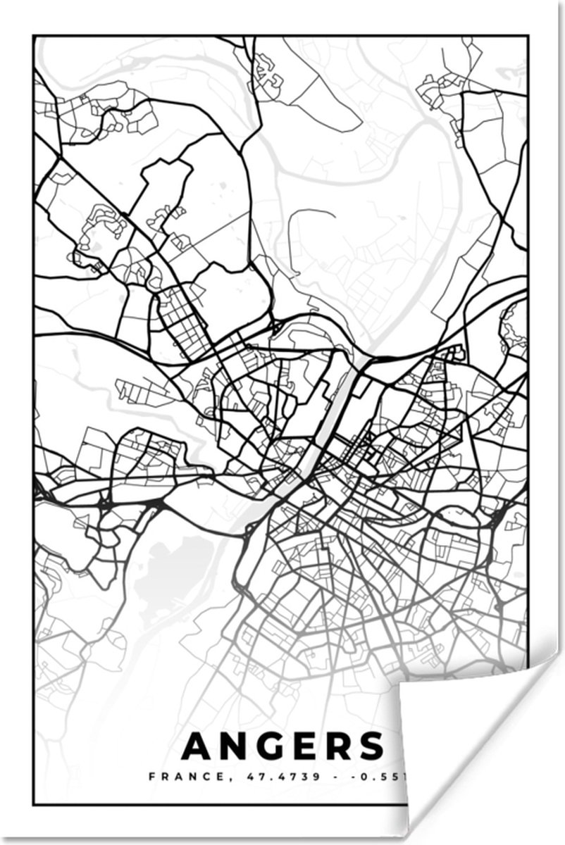 Affiche Plan de ville - Angers - Plan - Carte - France - Zwart et blanc ...