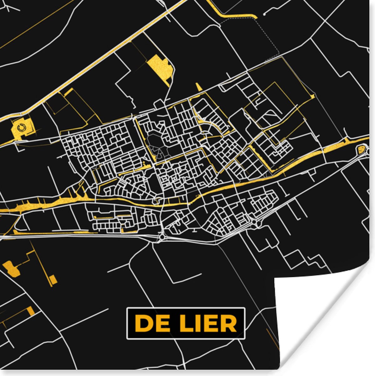 Poster Plattegrond - De Lier - Kaart - Stadskaart - Goud - 50x50 cm ...