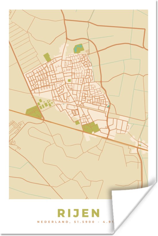 Poster Kaart - Plattegrond - Stadskaart - Rijen - 40x60 cm | bol