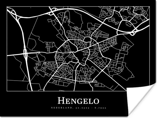 Poster Hengelo - Stadskaart - Kaart - Plattegrond - 120x90 cm | bol