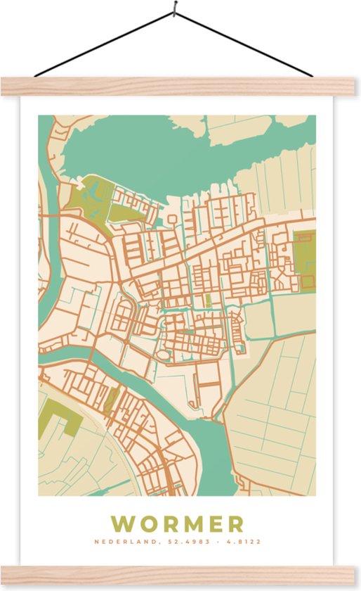 Posterhanger incl. Poster - Schoolplaat - Stadskaart - Wormer - Vintage ...