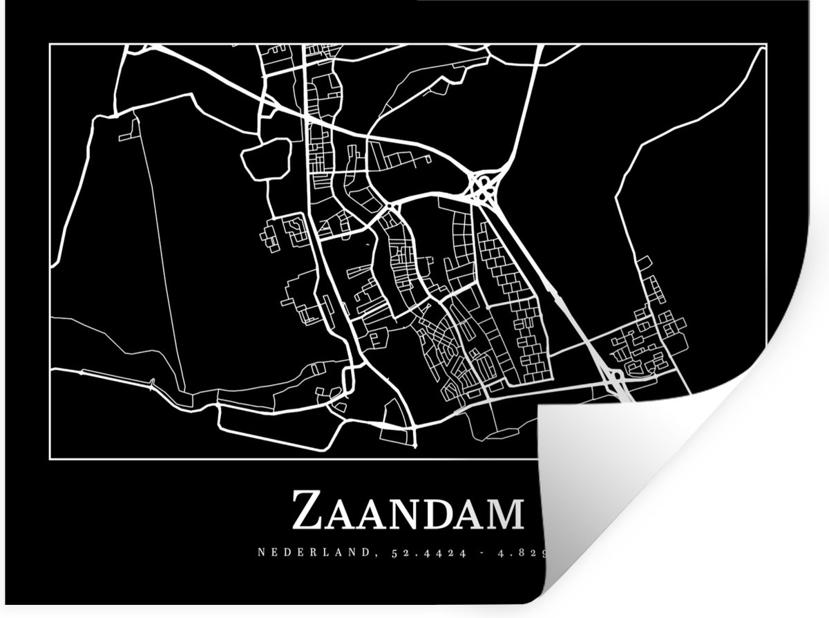 Muurstickers - Zaandam - Plattegrond - Stadskaart - Kaart - 120x90 cm ...