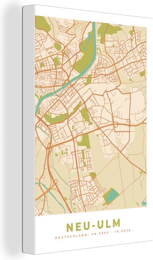 Canvas Schilderij Stadskaart - Neu-Ulm - Kaart - Plattegrond - Vintage ...