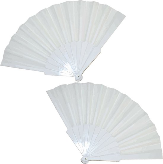 2x stuks handwaaiers/Spaanse waaiers wit - polyester - Verkoeling in de ...
