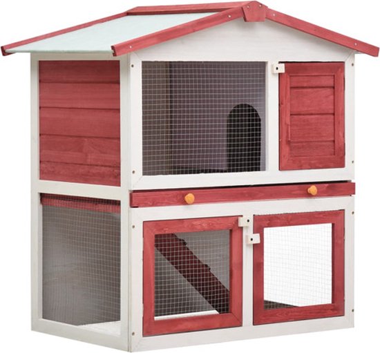 VDXL Konijnenhok voor buiten met 3 deuren hout rood | bol.com