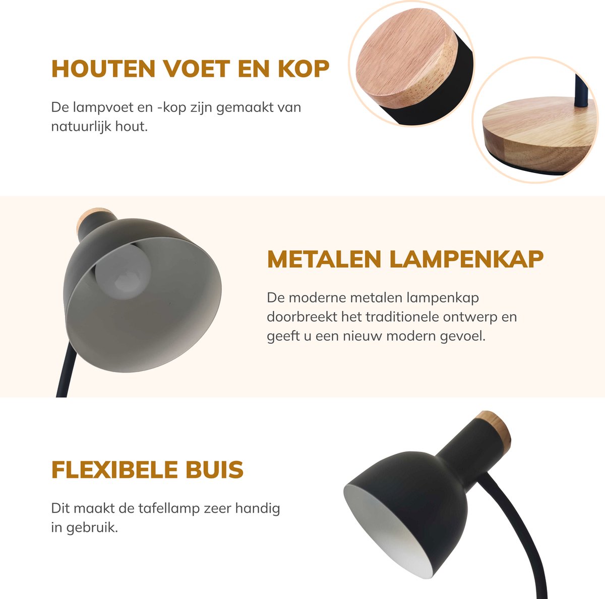 Raiseking ® - Bureaulamp - Leeslamp - Incl. Spaarlamp - Hout - Metaal ...