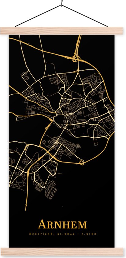 Posterhanger incl. Poster 60x120 cm - Schoolplaat - Arnhem - Kaart - Goud - Zwart -... | bol