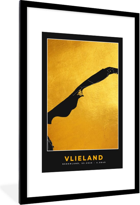 Fotolijst incl. Poster - Kaart - Plattegrond - Stadskaart - Vlieland - Goud - 80x120... | bol