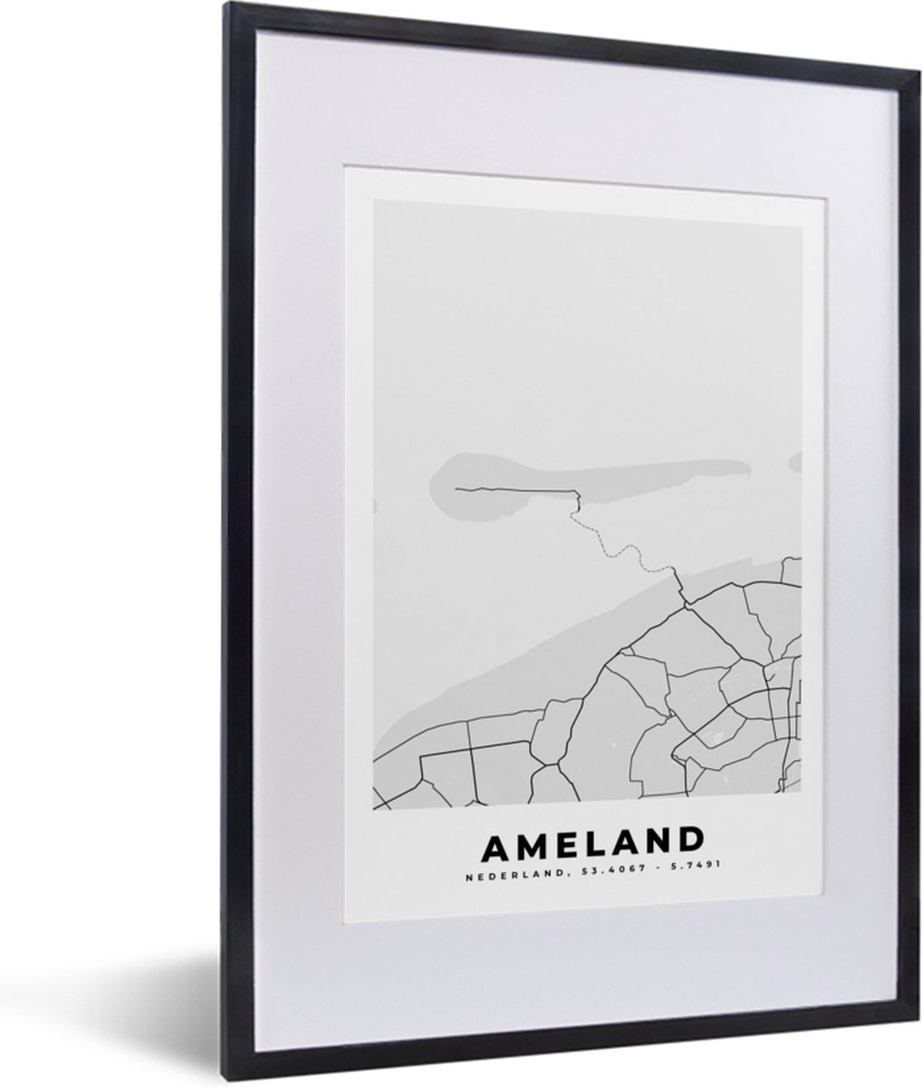 Fotolijst incl. Poster - Kaart - Ameland - Eiland - Stadskaart - Plattegrond - 30x40... | bol.com