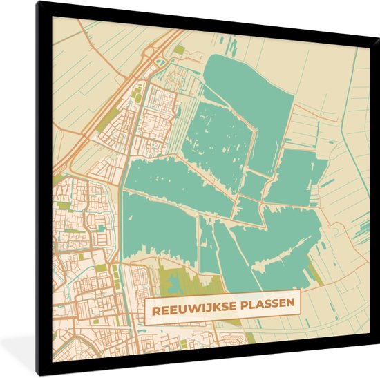 Fotolijst incl. Poster - Vintage - Kaart - Plattegrond - Reeuwijkse Plassen -... | bol
