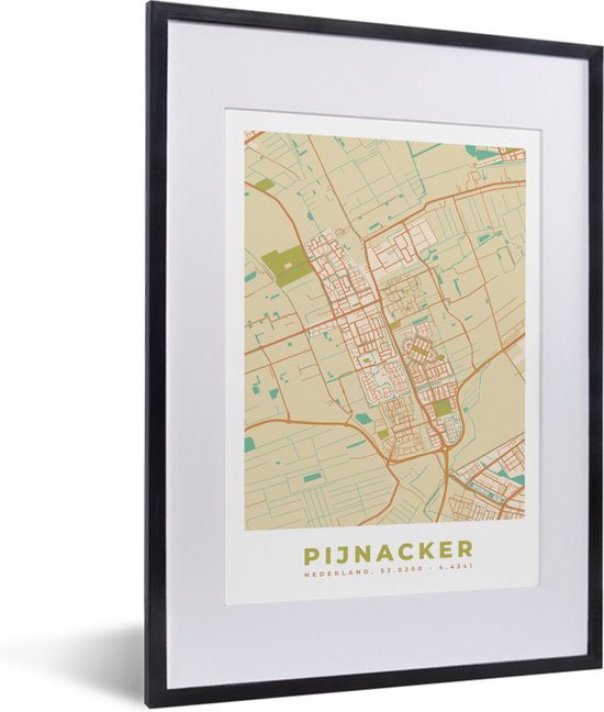 Fotolijst incl. Poster - Pijnacker - Stadskaart - Plattegrond - Kaart ...