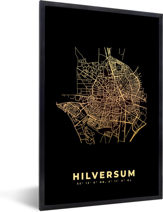 Fotolijst incl. Poster - Plattegrond - Hilversum - Stadskaart - Kaart - 60x90 cm -... | bol