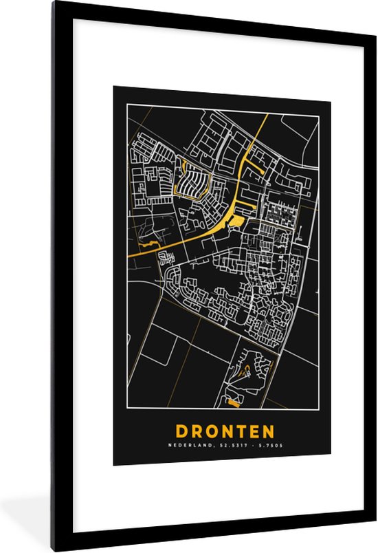Fotolijst incl. Poster - Dronten - Black and Gold - Stadskaart - Kaart ...