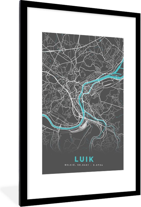 Poster met lijst Stadskaart – Grijs - Kaart – Luik – België ...