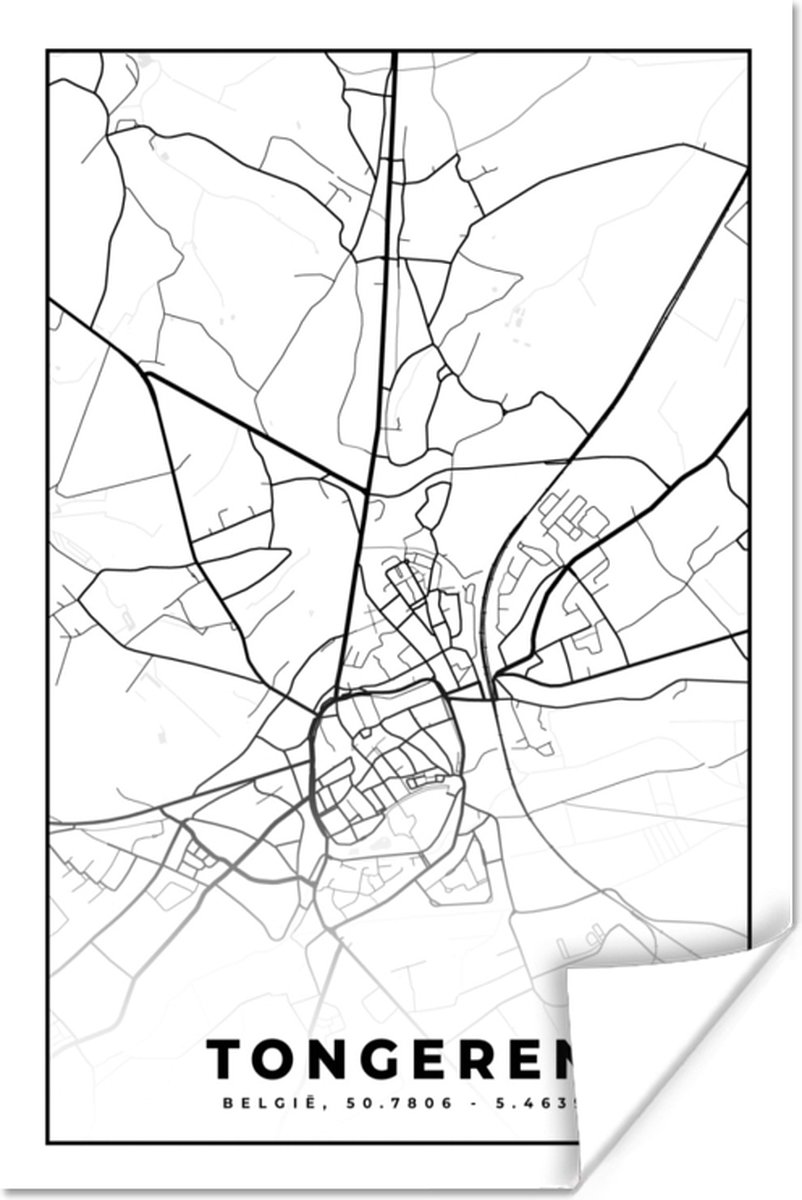 Poster Plattegrond – Tongeren – Zwart Wit – Stadskaart - Kaart - België ...