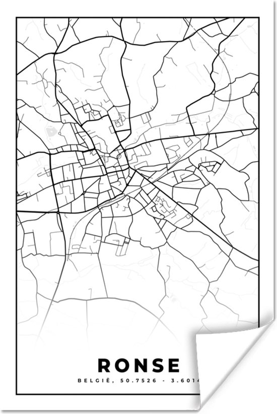 Poster Plattegrond – Ronse – Zwart Wit – Stadskaart - Kaart - België ...
