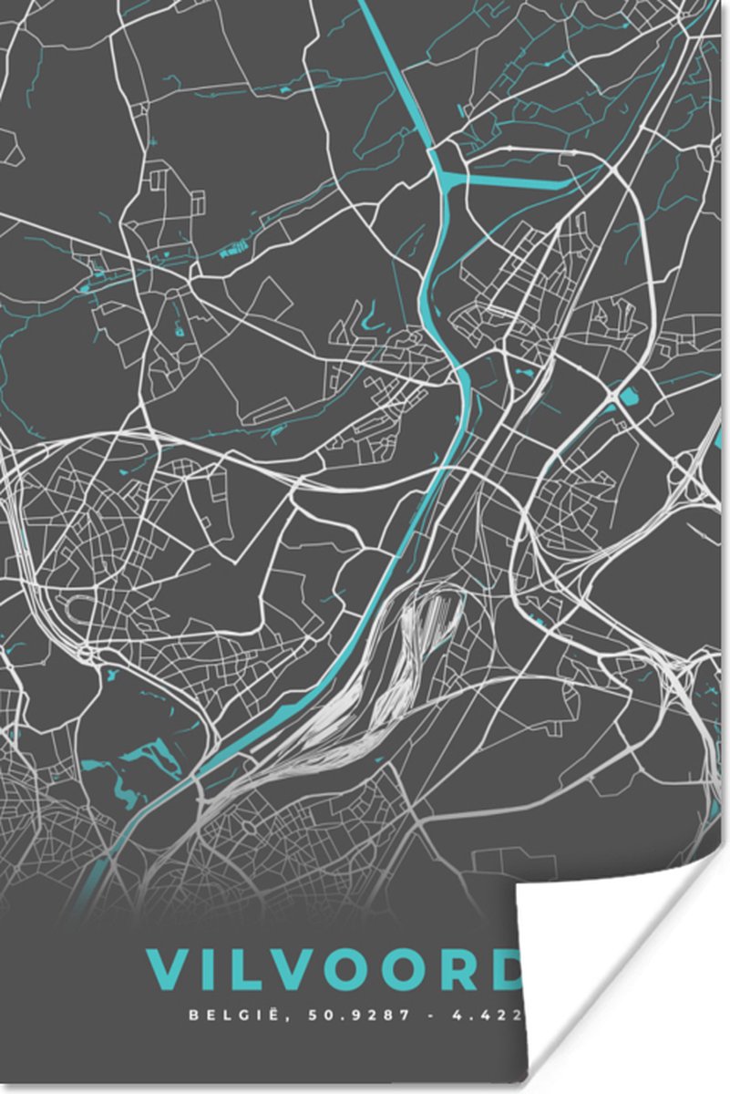 Poster Stadskaart – Grijs - Kaart – Vilvoorde – België – Plattegrond ...