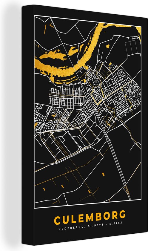 Canvas Schilderij Culemborg - Stadskaart - Black and Gold - Kaart ...