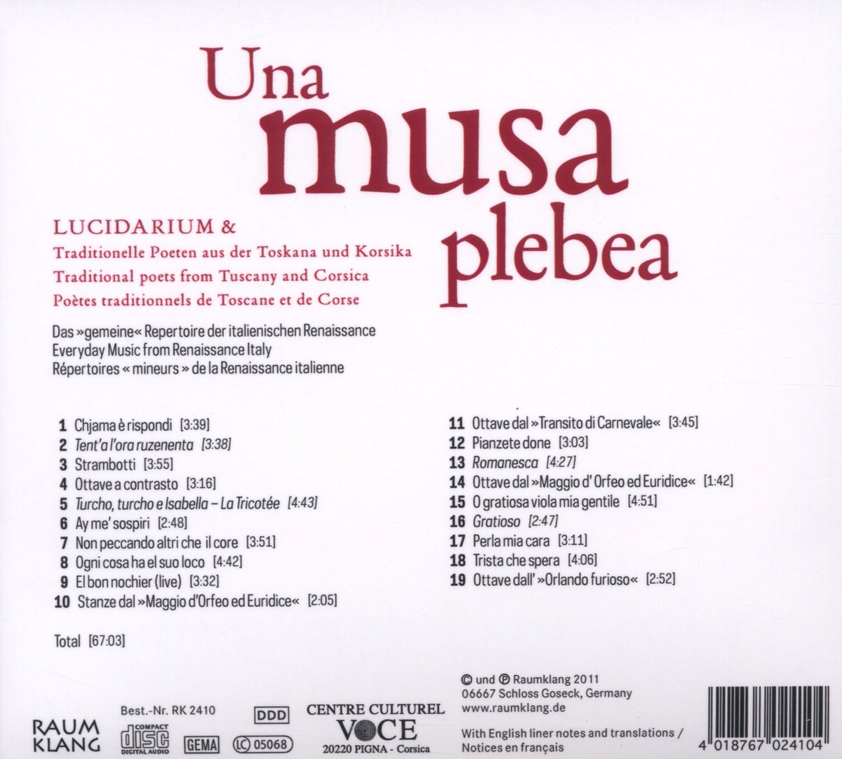 Lucidarium - Una Musa Plebea (CD), Ensemble Lucidarium | CD (album ...