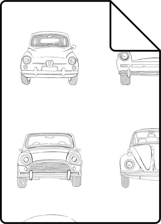 Proefstaal ESTAhome behang getekende vintage auto's zwart en wit ...