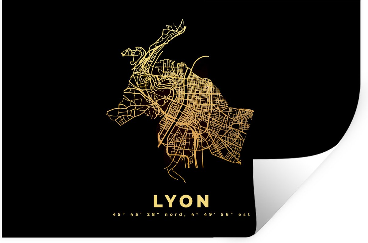 Stickers muraux - Lyon - France - Carte - Plan de la ville - Carte - Or ...