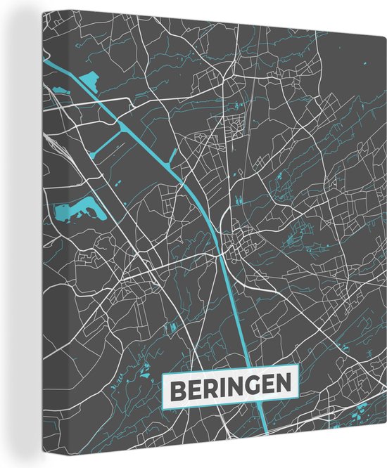 Canvas Schilderij België – Beringen – Stadskaart – Kaart – Blauw ...