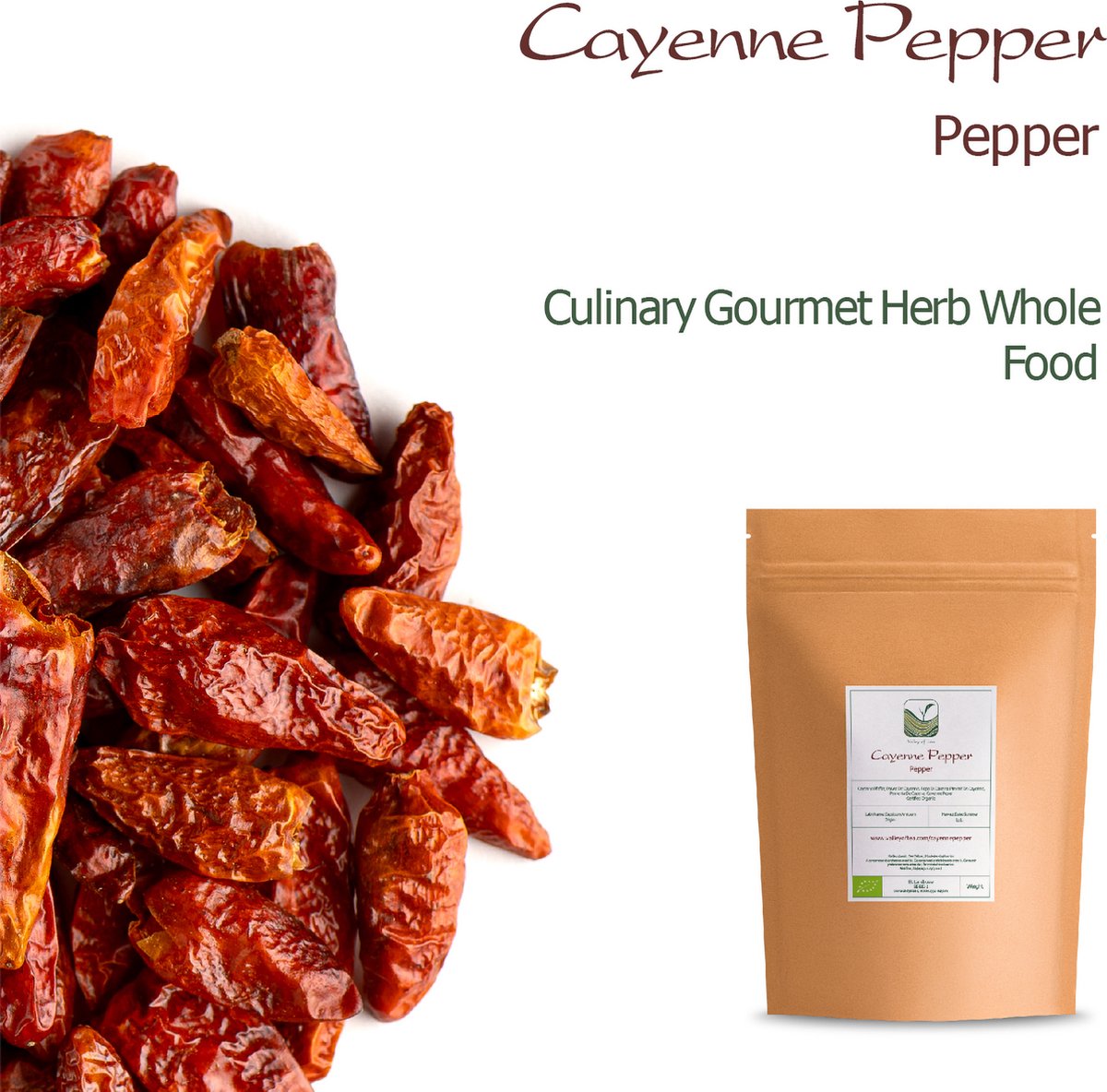 Cayennepeper Geheel Bio Pepper Specerij - Pikant Heet - Gedroogde Rode ...