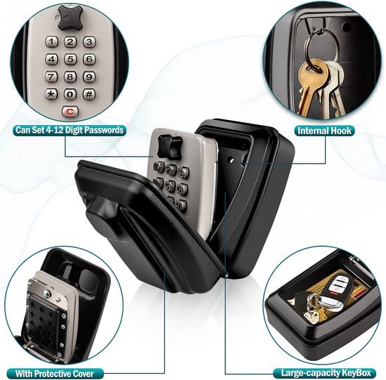 Sleutelkast met cijfercode, grote sleutelkluis met 12-cijferige code ...