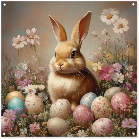 Tuinposter 100x100 cm - Tuindecoratie Paashaas - Lente - Paaseieren ...