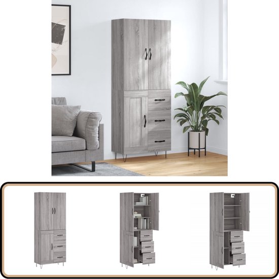 vidaXL Hoge Kast Grijs Sonoma Eiken 180 cm Hoge Kast - Dressoir ...