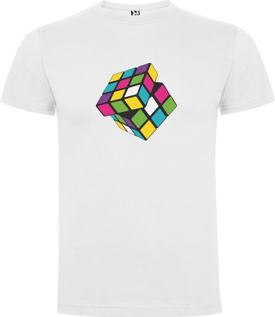 Wit T-Shirt met “Kleurrijke DE Kubus – Puzzel – Rubik - Retro – 80's ...