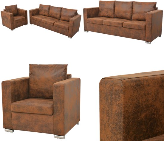 vidaXL Bankenset 3+1 kunst suède leer 2-delig - Bankstel - Bankstellen ...