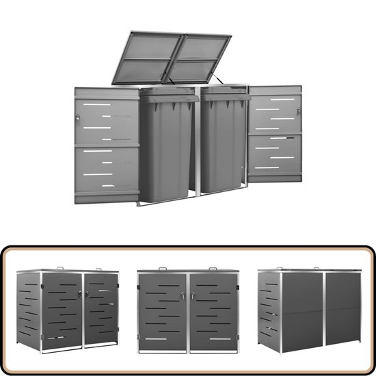 vidaXL Containerberging - Dubbel - Roestvrij Staal Afvalbakberging ...