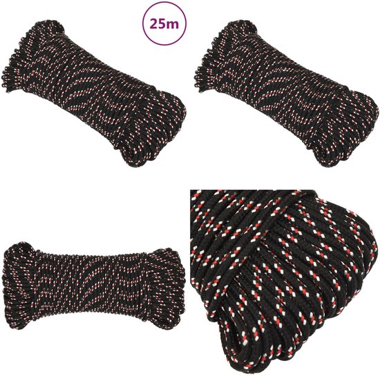 vidaXL Boot touw 3 mm 25 m polypropyleen zwart - Scheepstouw ...