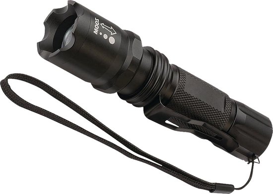 Zaklamp LED LuxPremium - 250 lm uitgebreide lichtfuncties - zwart met batterijen | bol