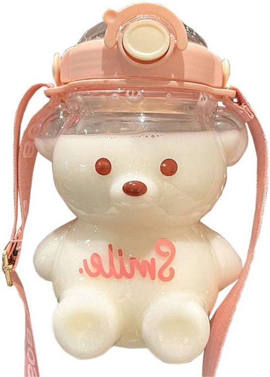 Cartoon Kawaii Waterfles met rietje - Draagbaar en verstelbare ...