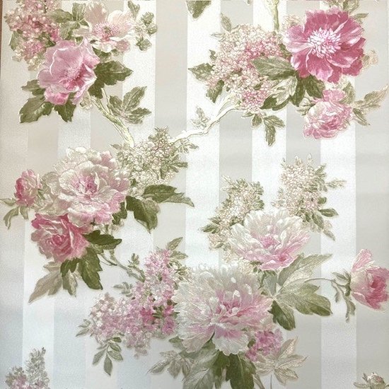 Bloemen behang glitter strepen rozen, mooie roosjes glim 30446-4 | bol