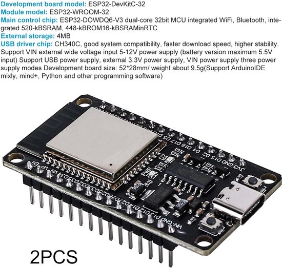 ESP32 NodeMCU Development Board CH340C Chip 2 Stuks 2.4GHz Dual Core WLAN WiFi... | bol