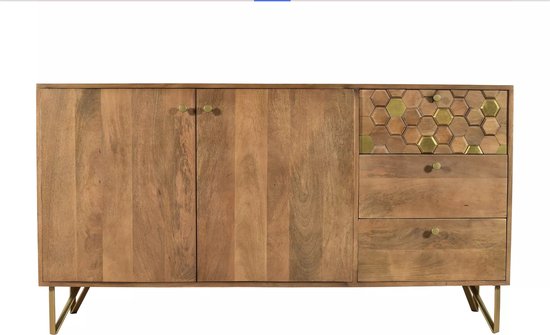 Vente-unique Buffetkast met 2 deurtjes en 3 lades in mangohout en ...