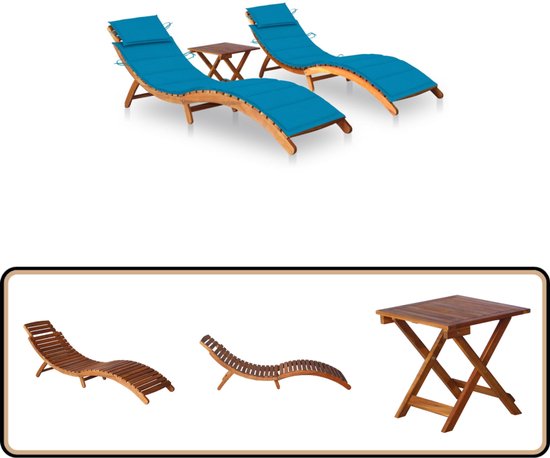 vidaXL Ligbedden Set - Massief Acaciahout - Inclusief Kussens Ligbed ...