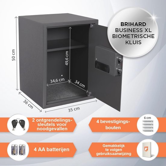 Biometrische Kluis XL - 2-in-1 Digitaal Toetsenbord en Vingerafdruk ...