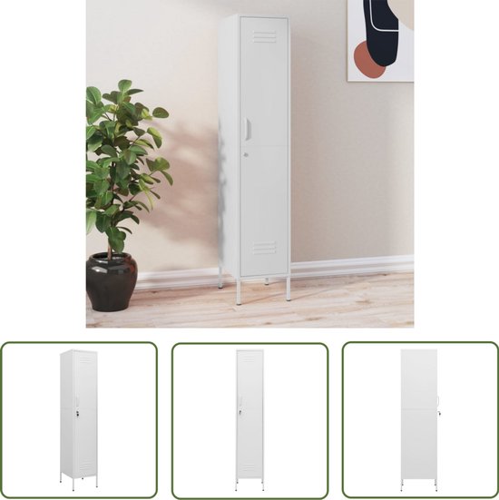 vidaXL Lockerkast - 35x46x180 cm - Wit Staal - Met Slot Lockerkast ...
