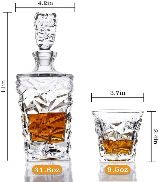 Karaf Whisky Karaf Set met Glazen, Kristallen Liquor Decanter Set met 4 ...
