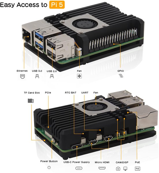 Geekworm Raspberry Pi 5 behuizing met PWM ventilator (P511-A) | bol