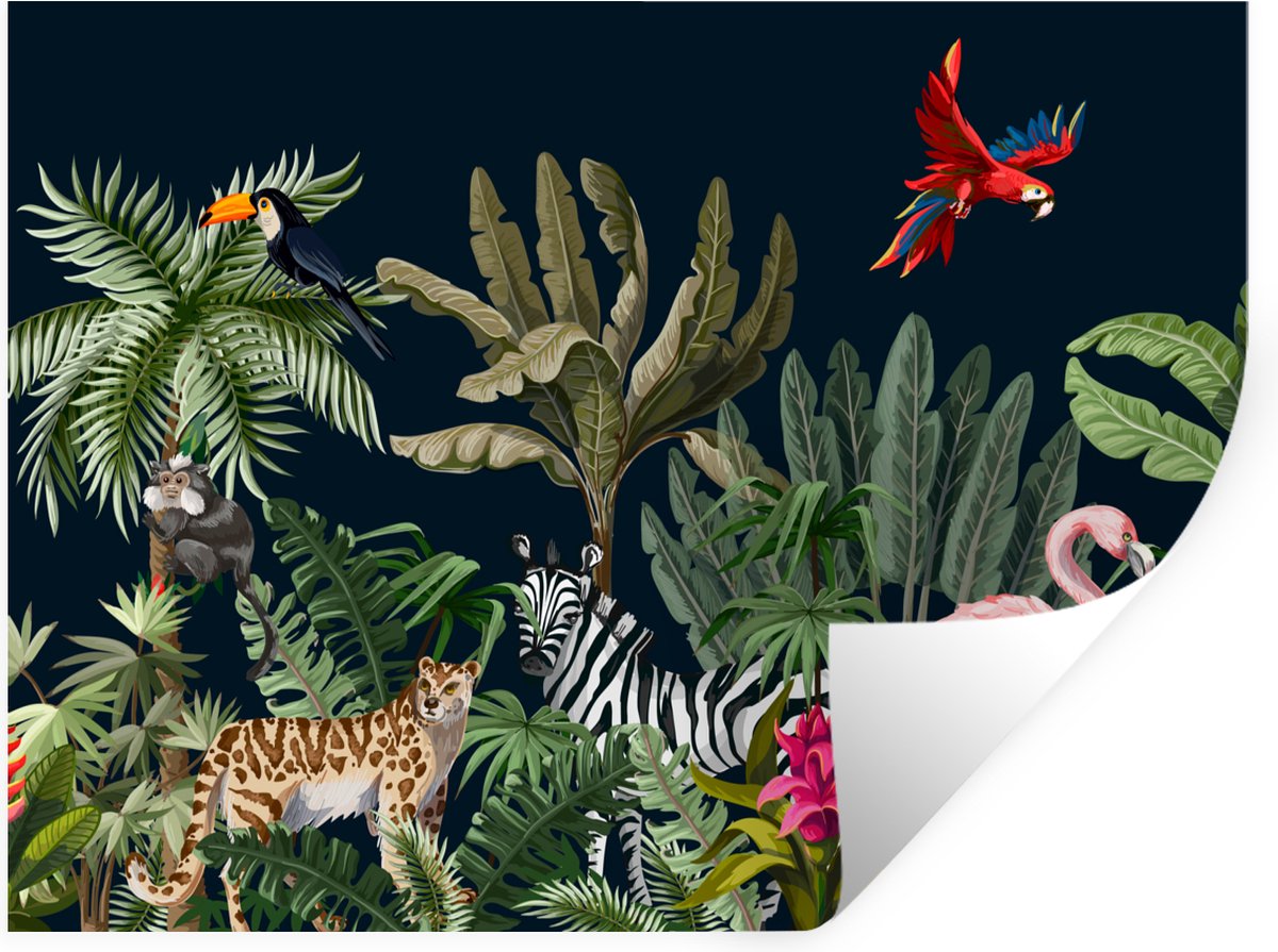 Muurstickers - Sticker Folie - Jungle - Planten - Dieren - Kinderen - Flamingo - Zebra... | bol.com