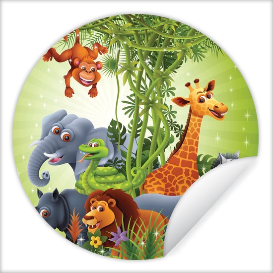 WallCircle - Muurstickers - Behangcirkel - Jungle dieren - Planten - Kinderen -... | bol