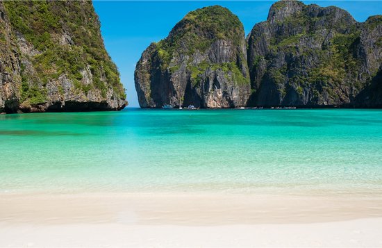 Inductieplaat Beschermer - Felblauw Helder Zeewater met Rotsen en Wit ...