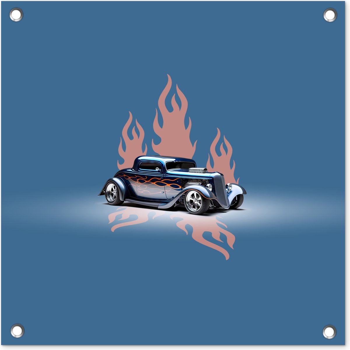 Tuinposters Auto - Blauw - Vlammen - Vintage - 50x50 cm | bol.com