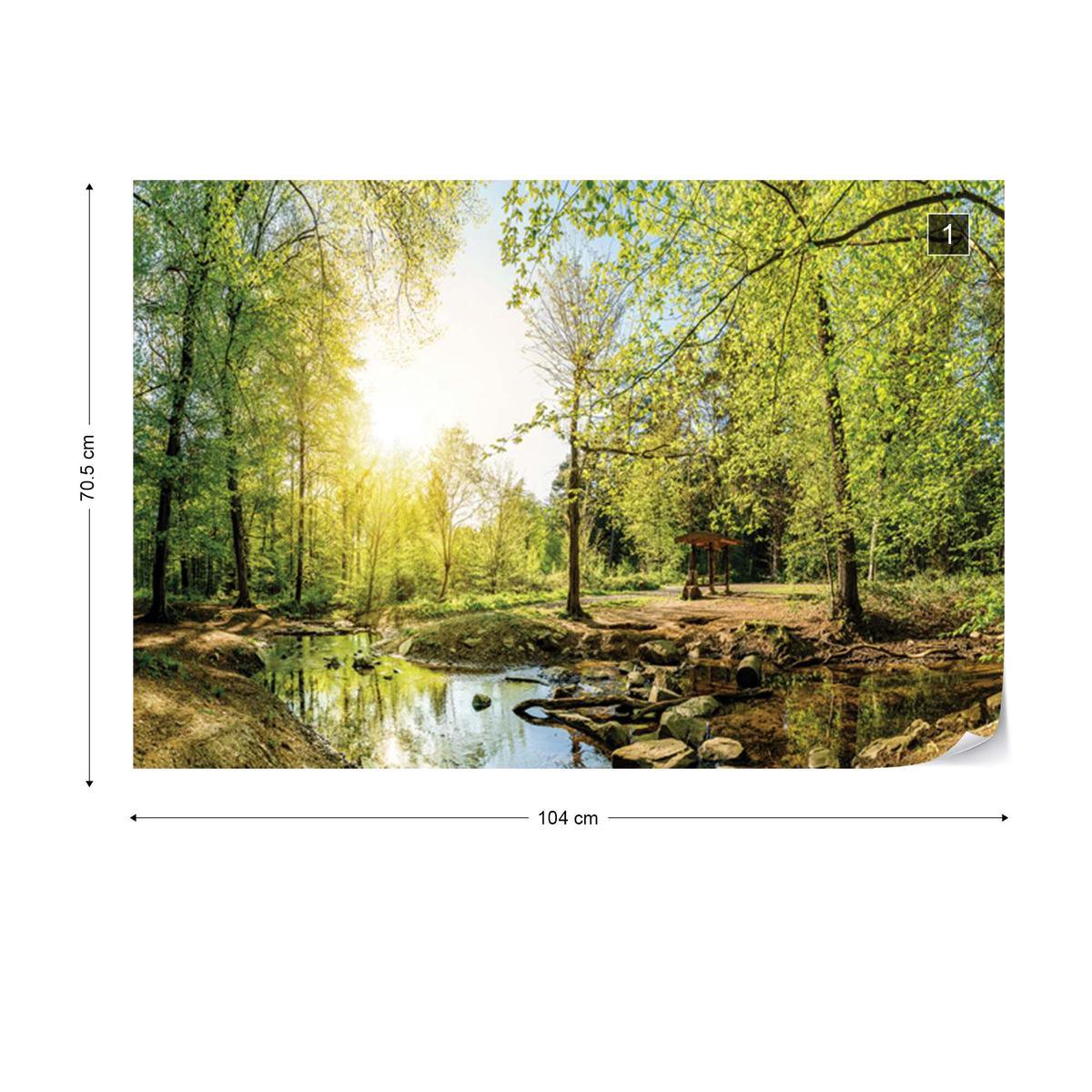 Fotobehang - Vlies Behang - Zonnig Bos met een Beekje - 104 x 70,5 cm ...