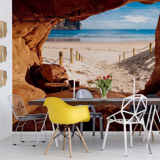 Fotobehang - Vlies Behang - 3D Uitzicht op het Strandpad naar het ...